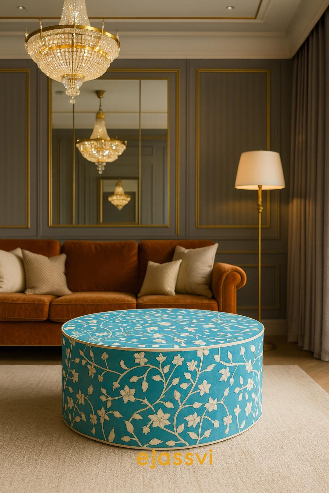Bone Inlay Round Coffee Table / Centre Table / Bone Inlay Floral Round ...