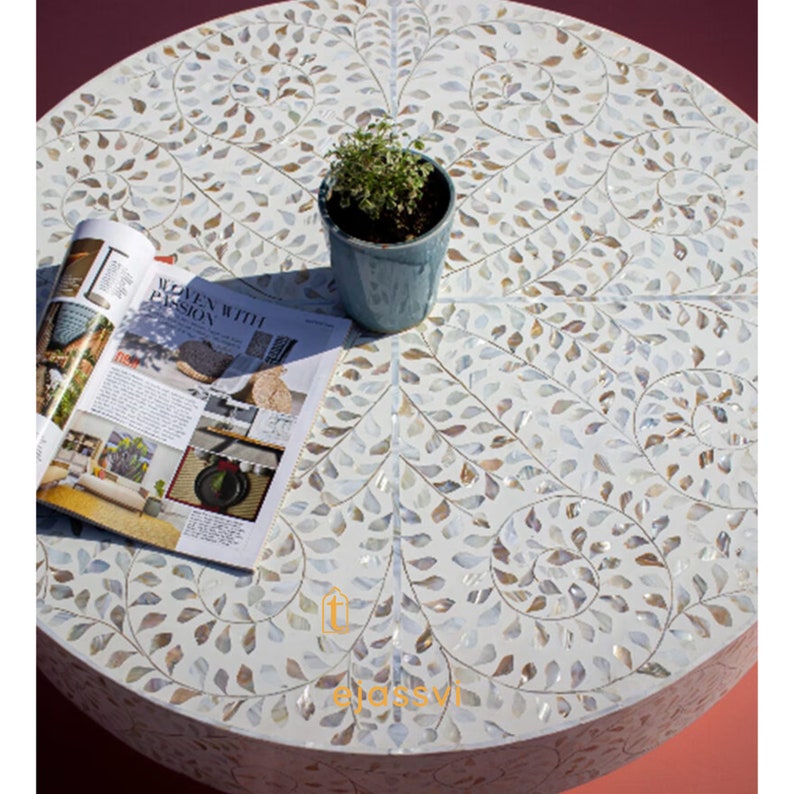 Round Coffee Table, Mother of Pearl INLAY TABLE, Floral Design Centre ...