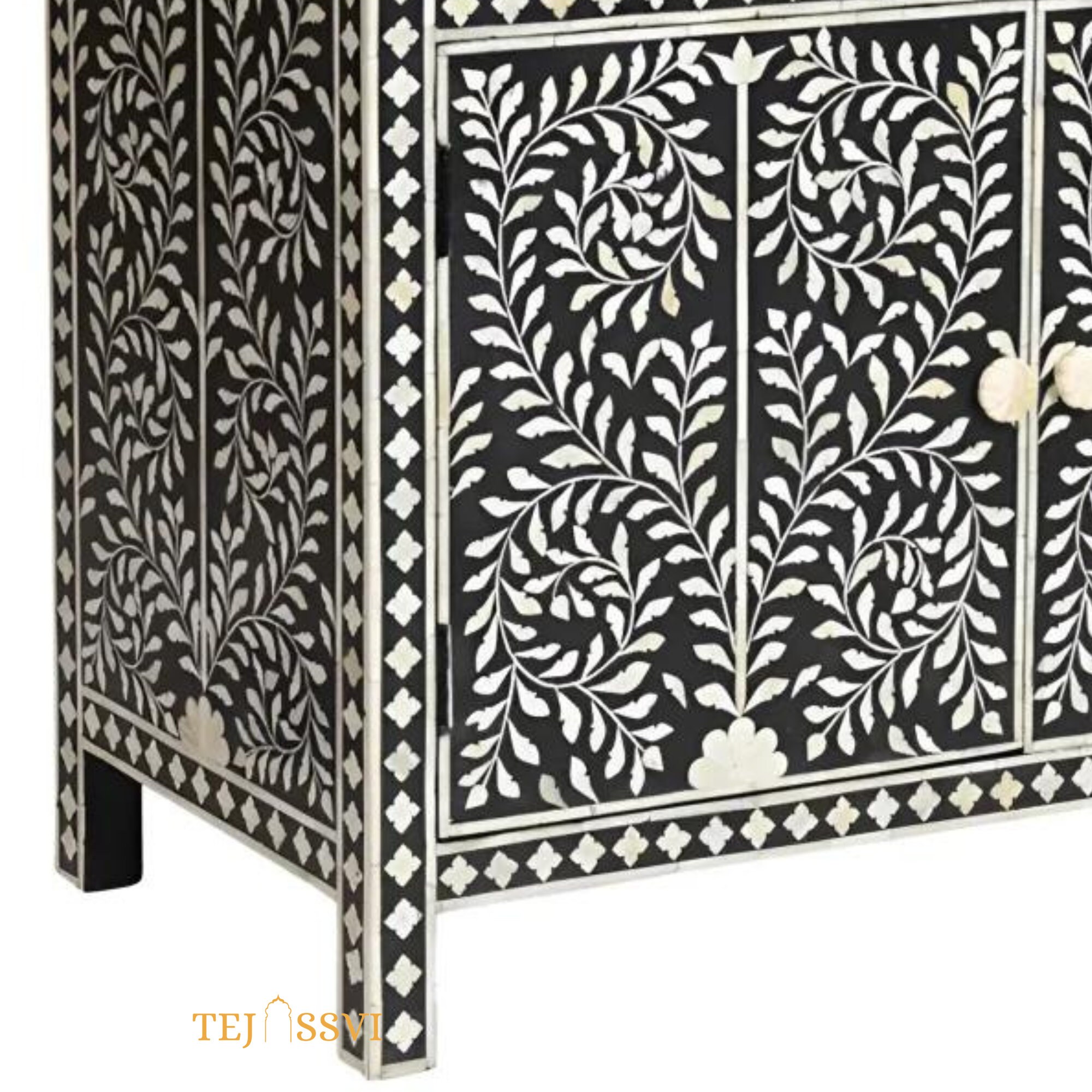 Bone Inlay Floral Design Entryway Cabinet | Bone Inlay 2 Drawer Cabinet ...