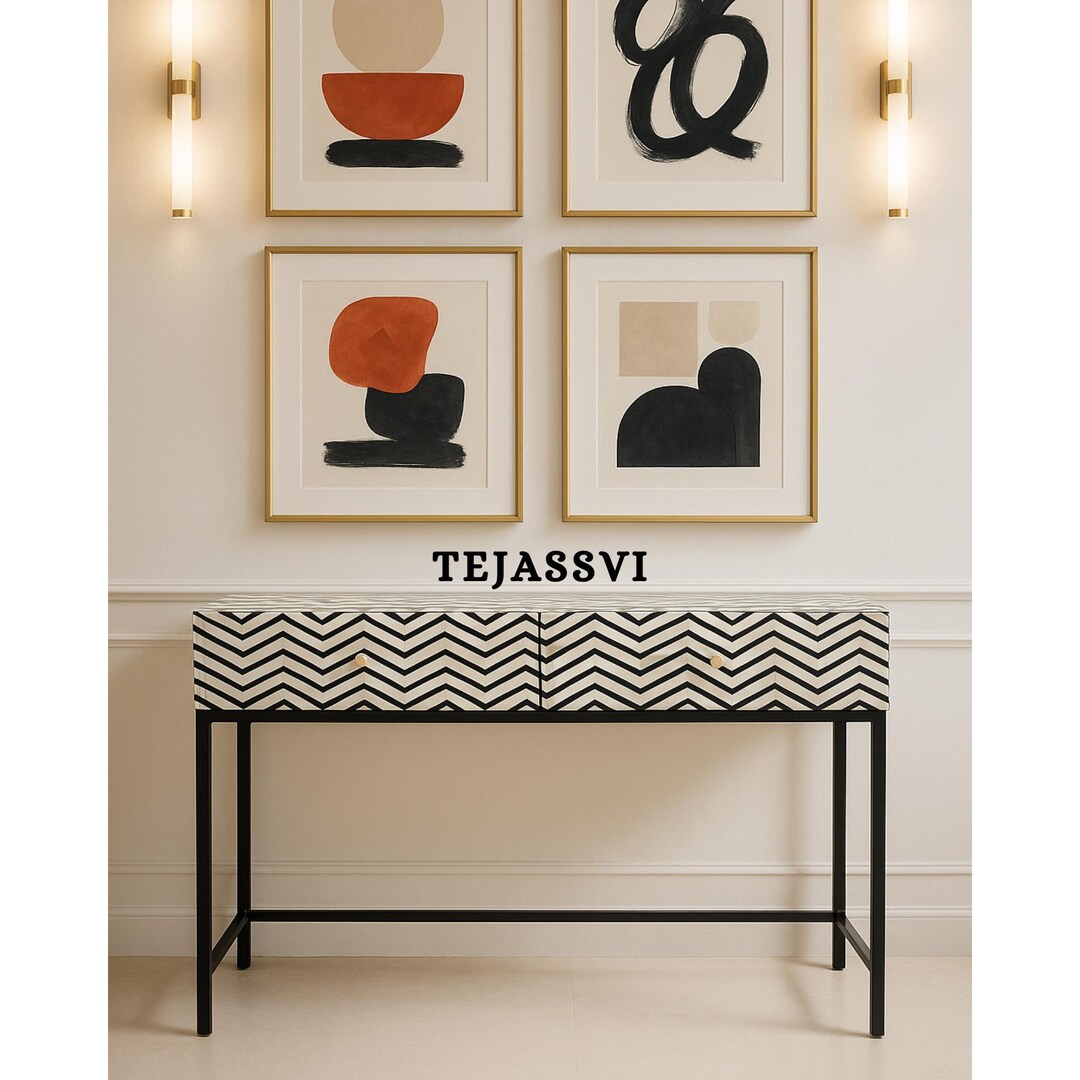 Handmade Bone Inlay 2 Drawer Console Table | Study Table | Black &white ...