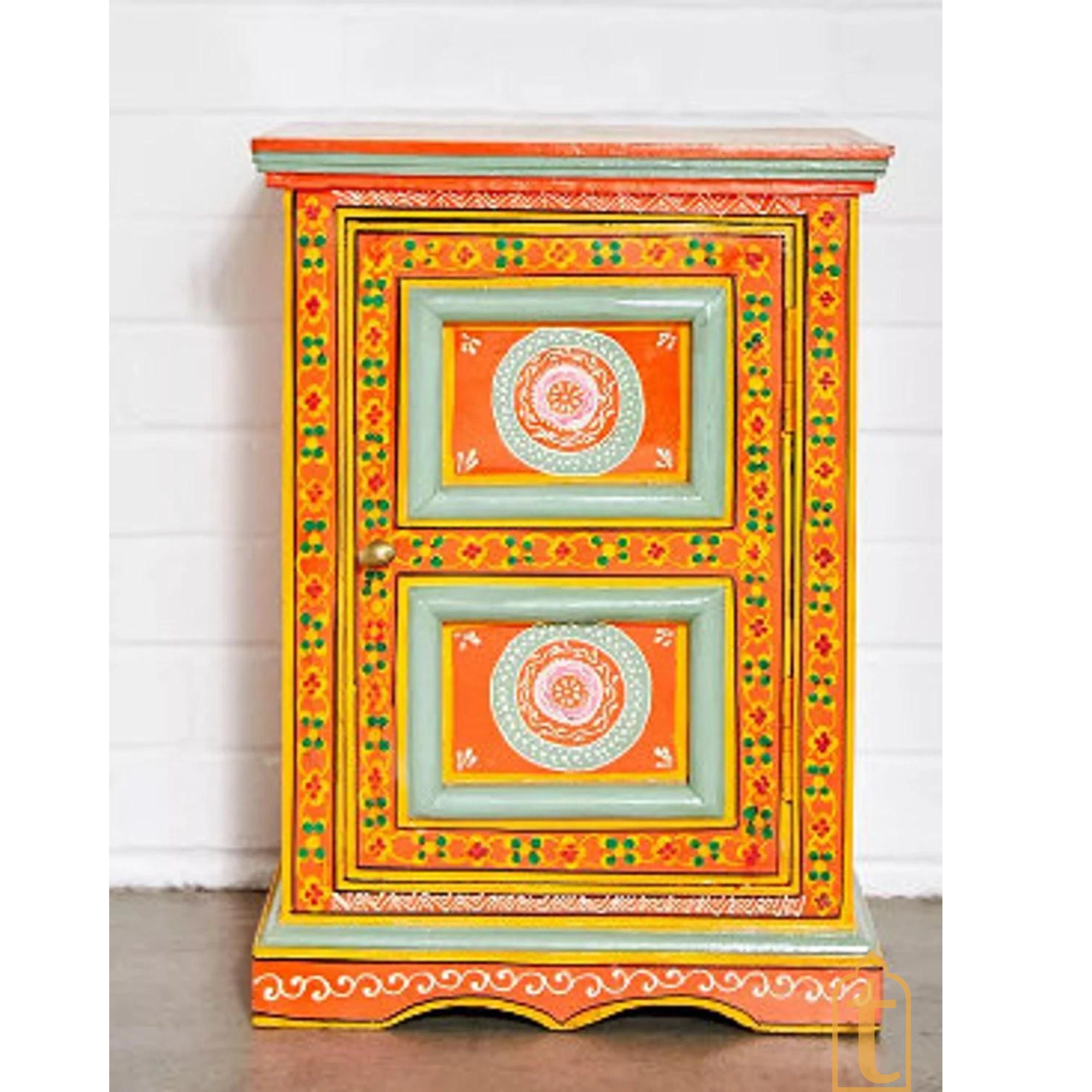 Hand-painted Bedside Wooden Table in Rajasthani Artistry With Uniquely ...