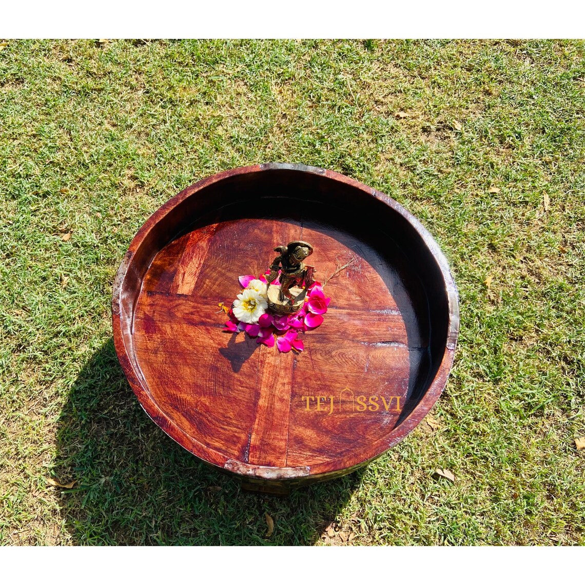 Wooden Coffee Table Natural Hand Made Carved Round Indian Grinder Table ...
