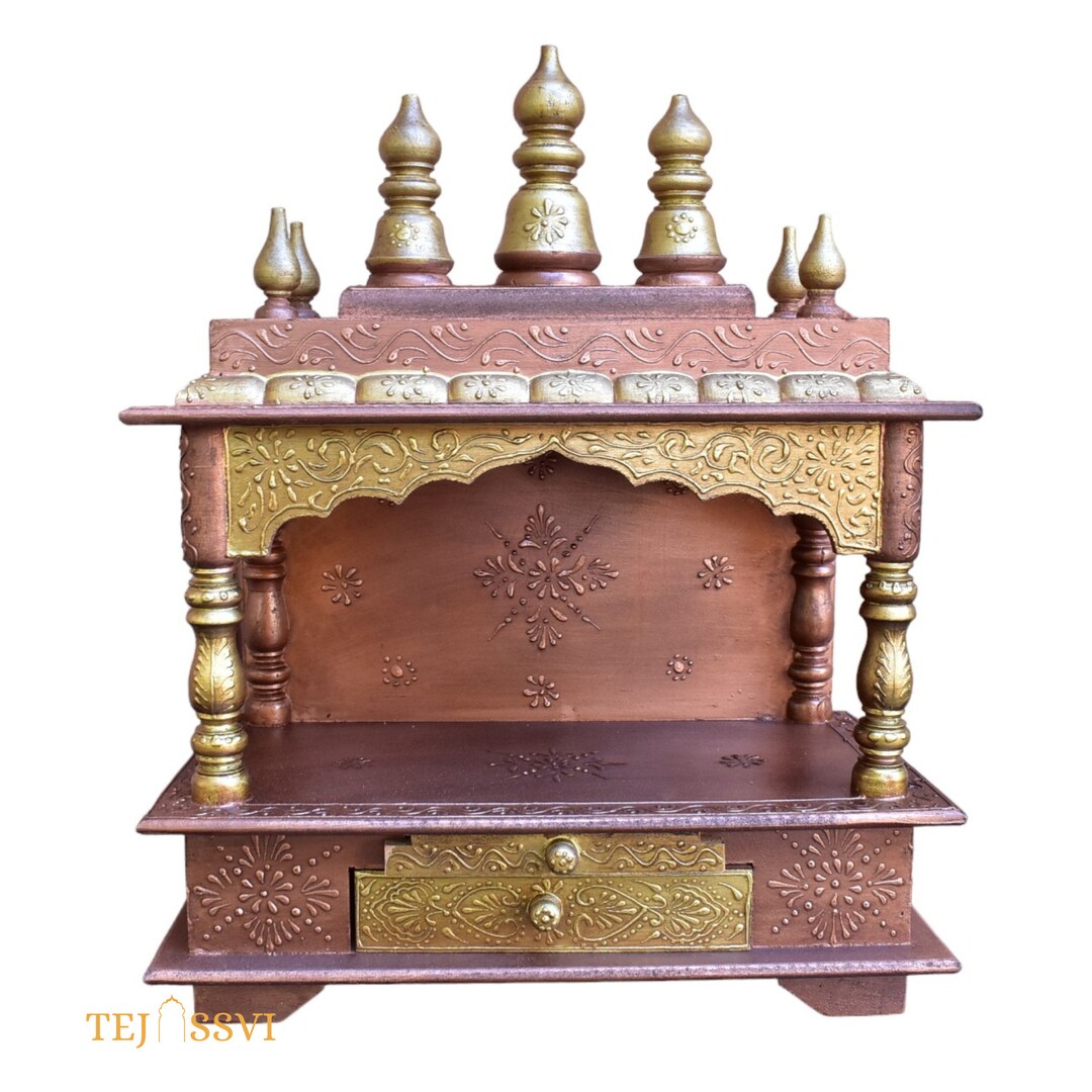Copper Gold Wooden Open Temple Pooja Mandir | Beautiful Wall Hanging ...