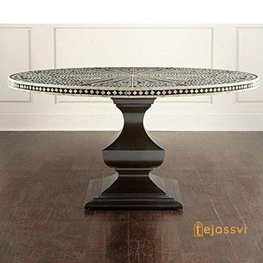 Handmade Bone Inlay Dining Table | Modern Floral Pattern Bone Inlay ...