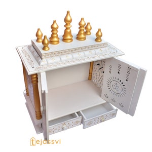 WOODEN POOJA MANDIR With Doors Indian Temple Diwali Puja Mantap ...