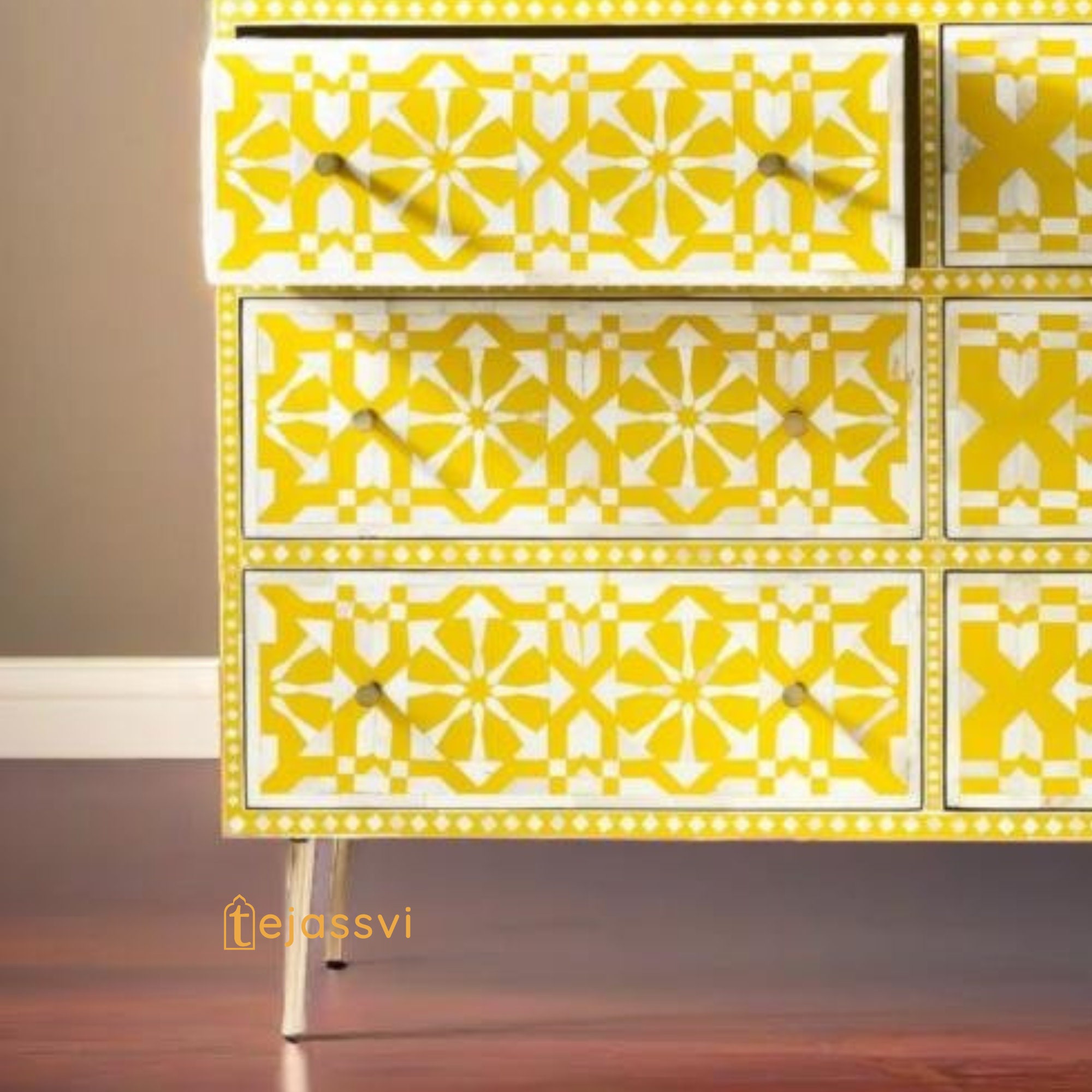 Bone Inlay Floral Pattern Chest of 9 Drawer/9 Drawer Dresser / Wooden ...