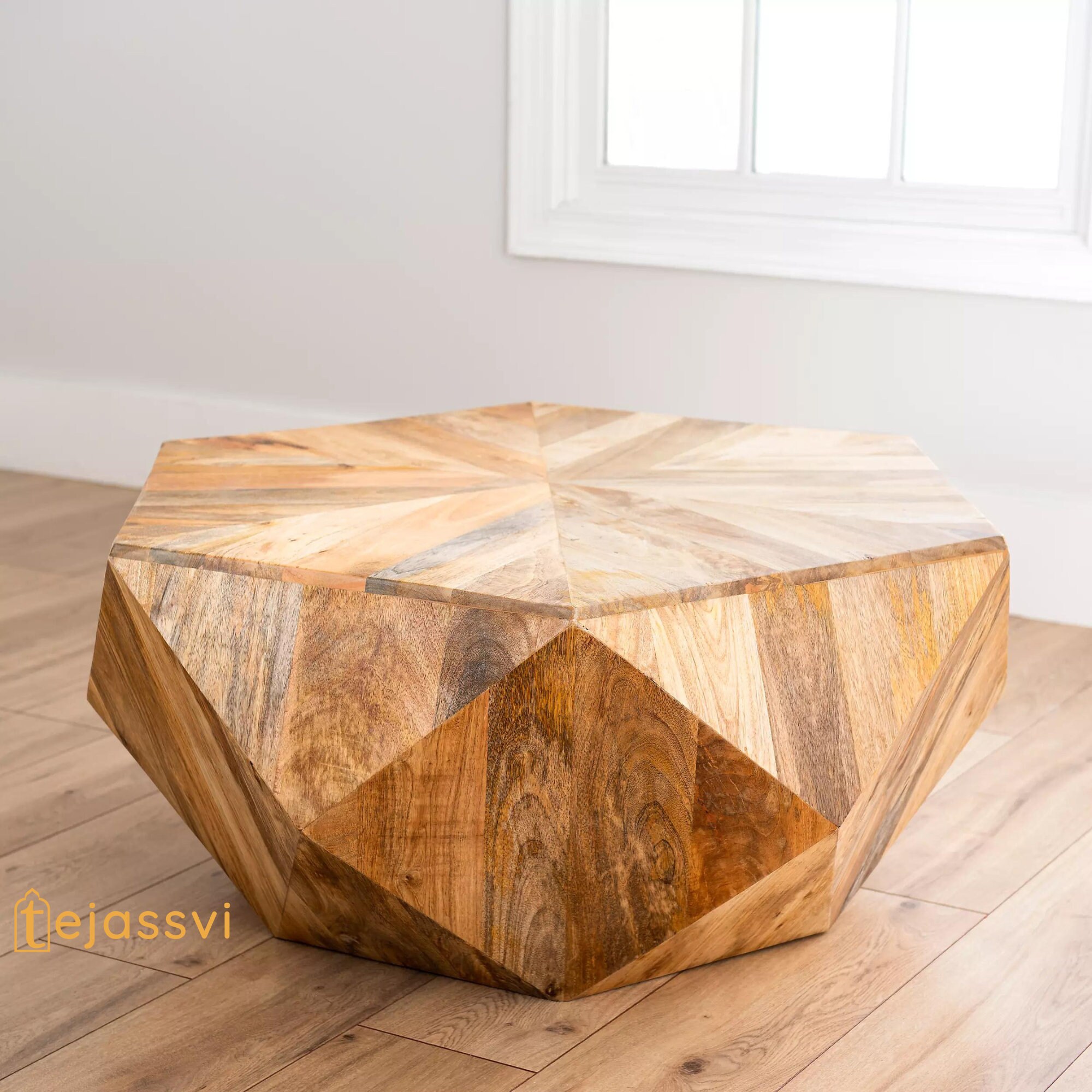 Wood Table Diamond Shape Wooden Coffee Table Unique Cocktail - Etsy