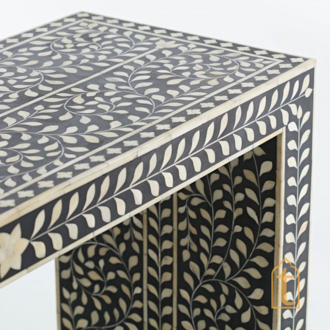Bone Inlay Console Table/hall-way Entry Table/wooden Bone Inlay Floral ...