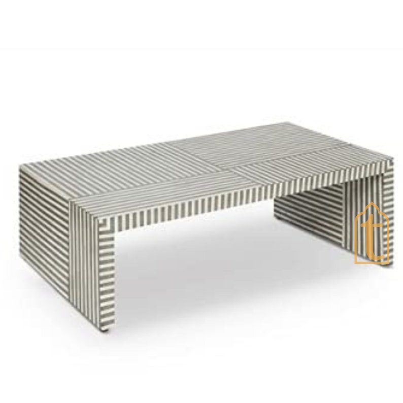 Wooden Coffee Table/bone Inlay Wooden Modern Striped Pattern Coffee ...