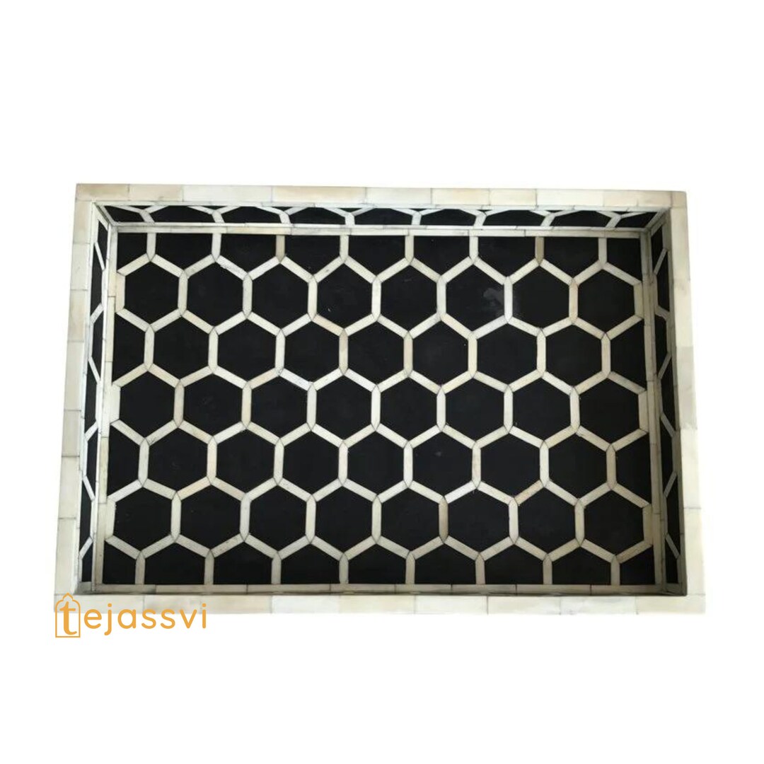 Handmade Bone Inlay Honeycomb Pattern Serving Tray, Bone Inlay ...