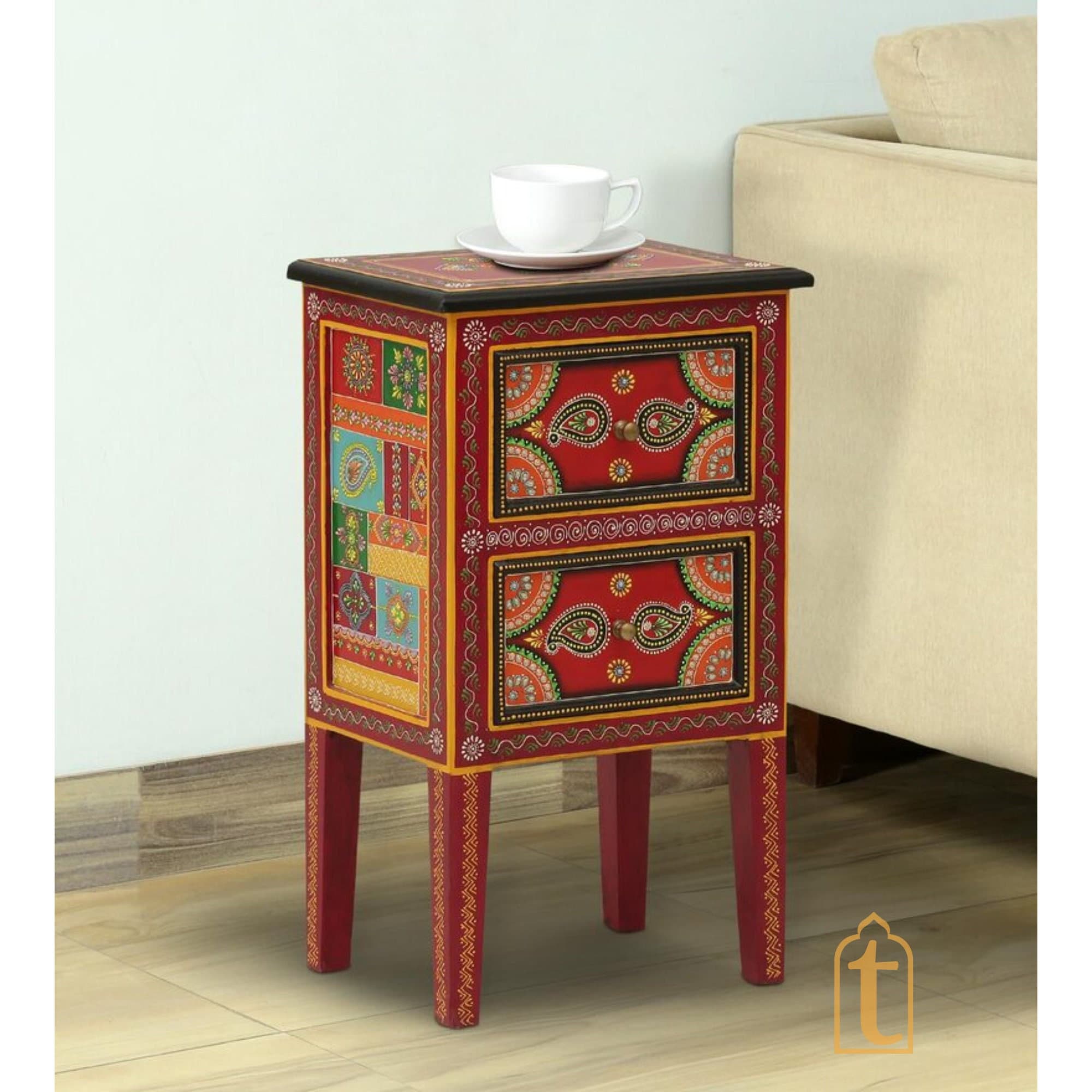 Hand Painted Wooden End Table Bedside Sofa Side Table Small Chest of Drawer for Living Room Traditional Side Table With Drawers Etsy