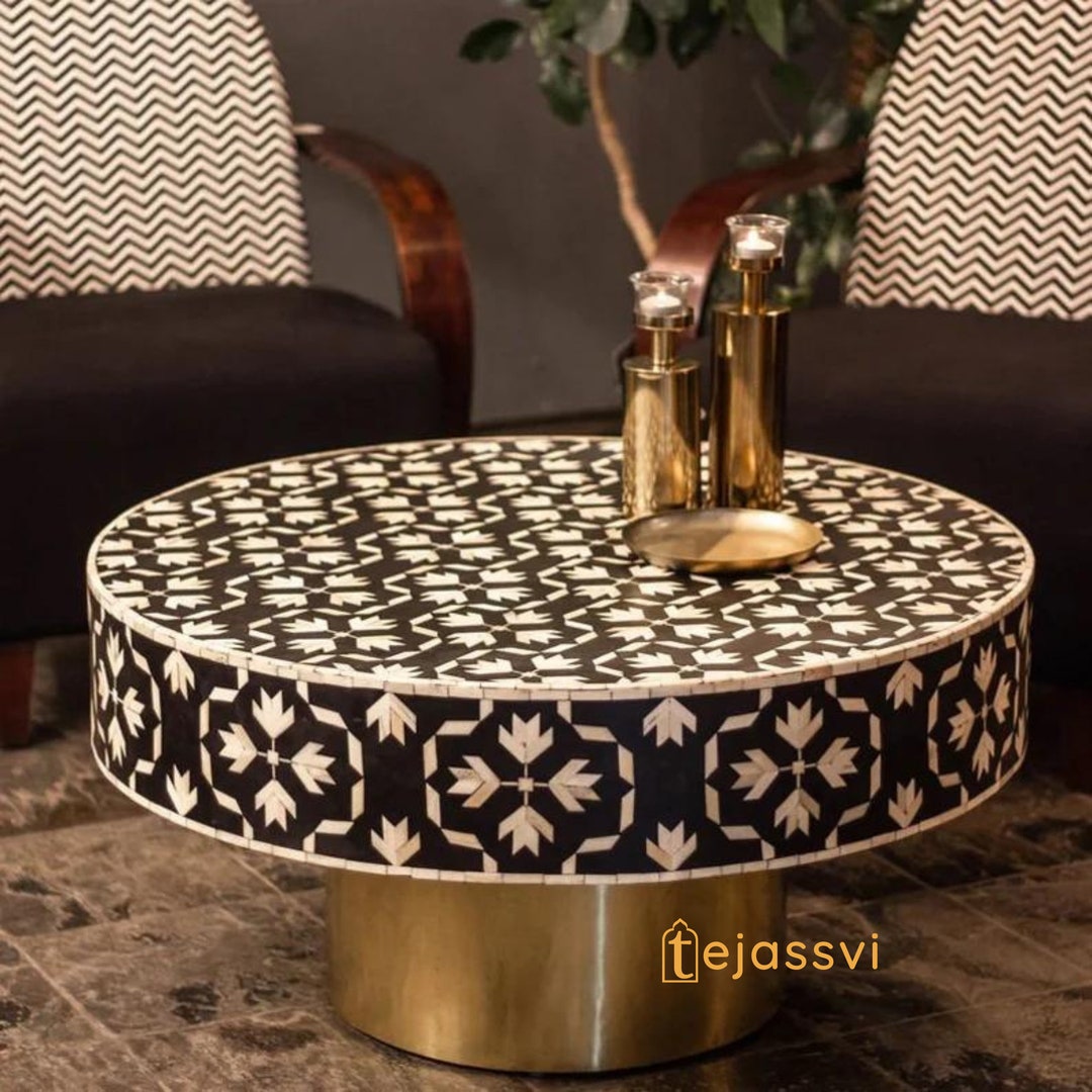 Handmade Bone Inlay Coffee Table, Center Table,bone INLAY TABLE, Round ...