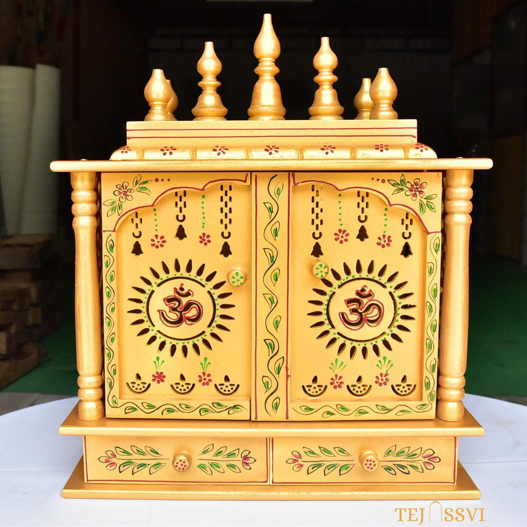 WOODEN TEMPLE POOJA Mandir With Door | Wall Hanging Large Wooden Temple ...