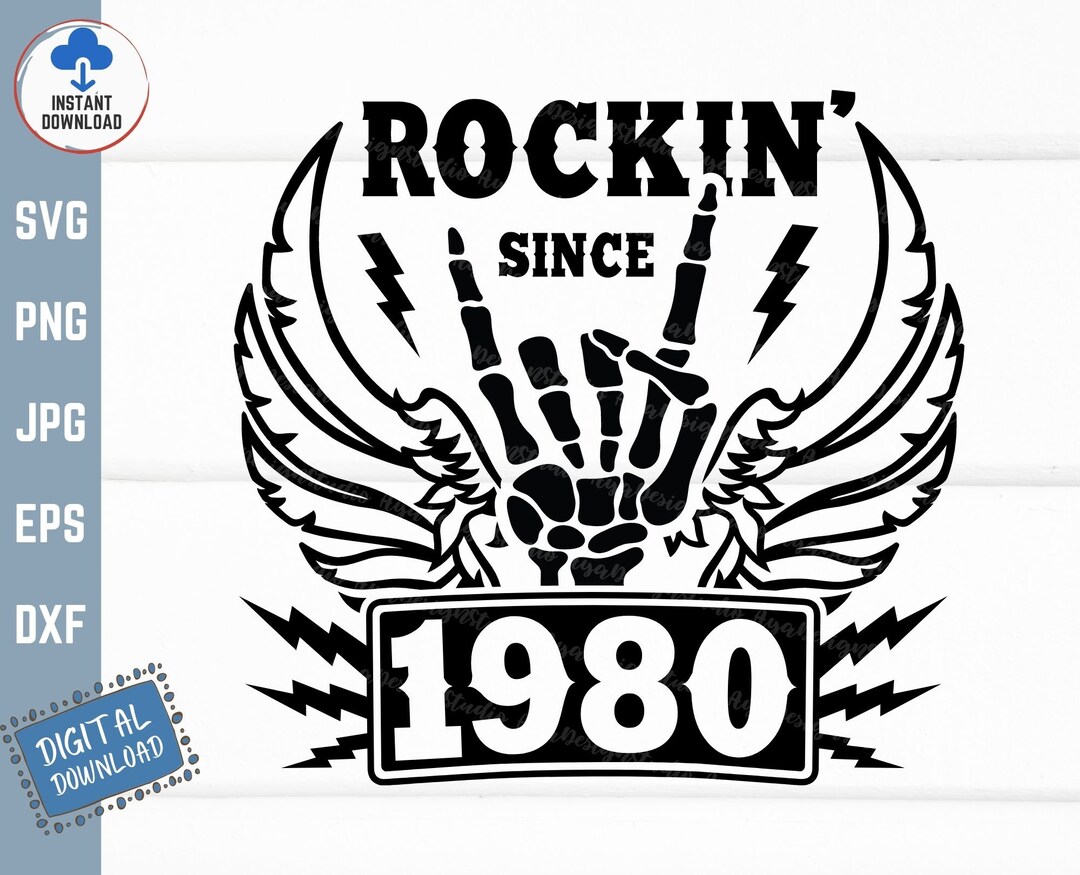 Rockin' Since 1980 Svg, Rockin' 43th Birthday Svg, Skeleton Hand With ...