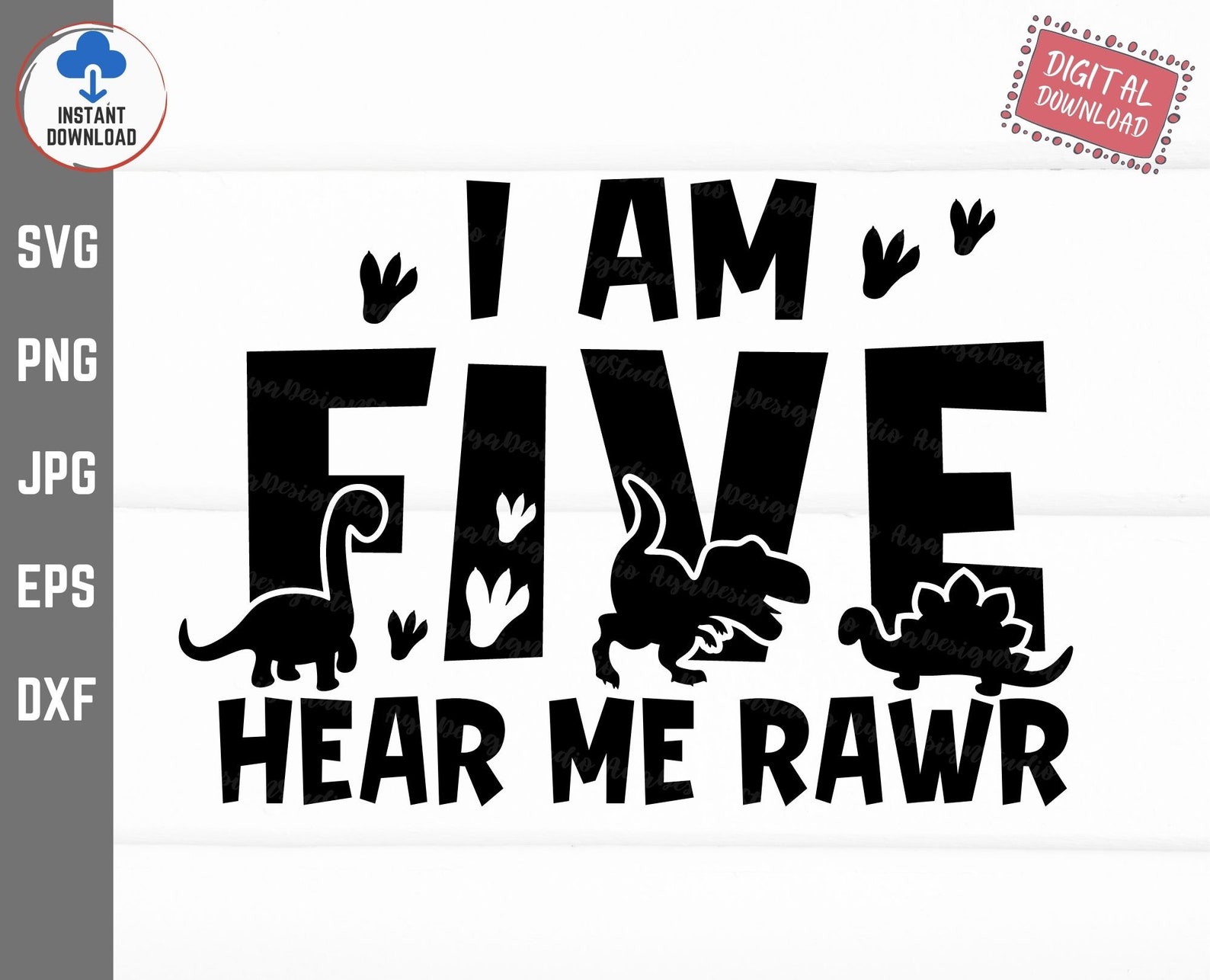 I Am Five Hear Me Rawr Svg, 5th Birthday Kids Svg, Fifth Rawr Birthday ...