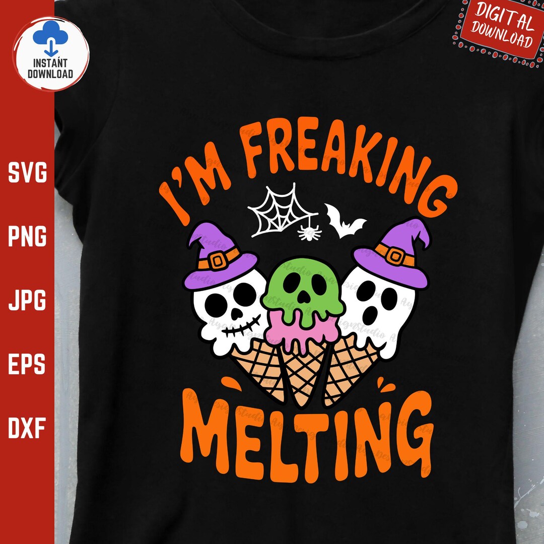Halloween Ice Cream I'm Freaking Melting Svg Png, Funny Skull Cone ...