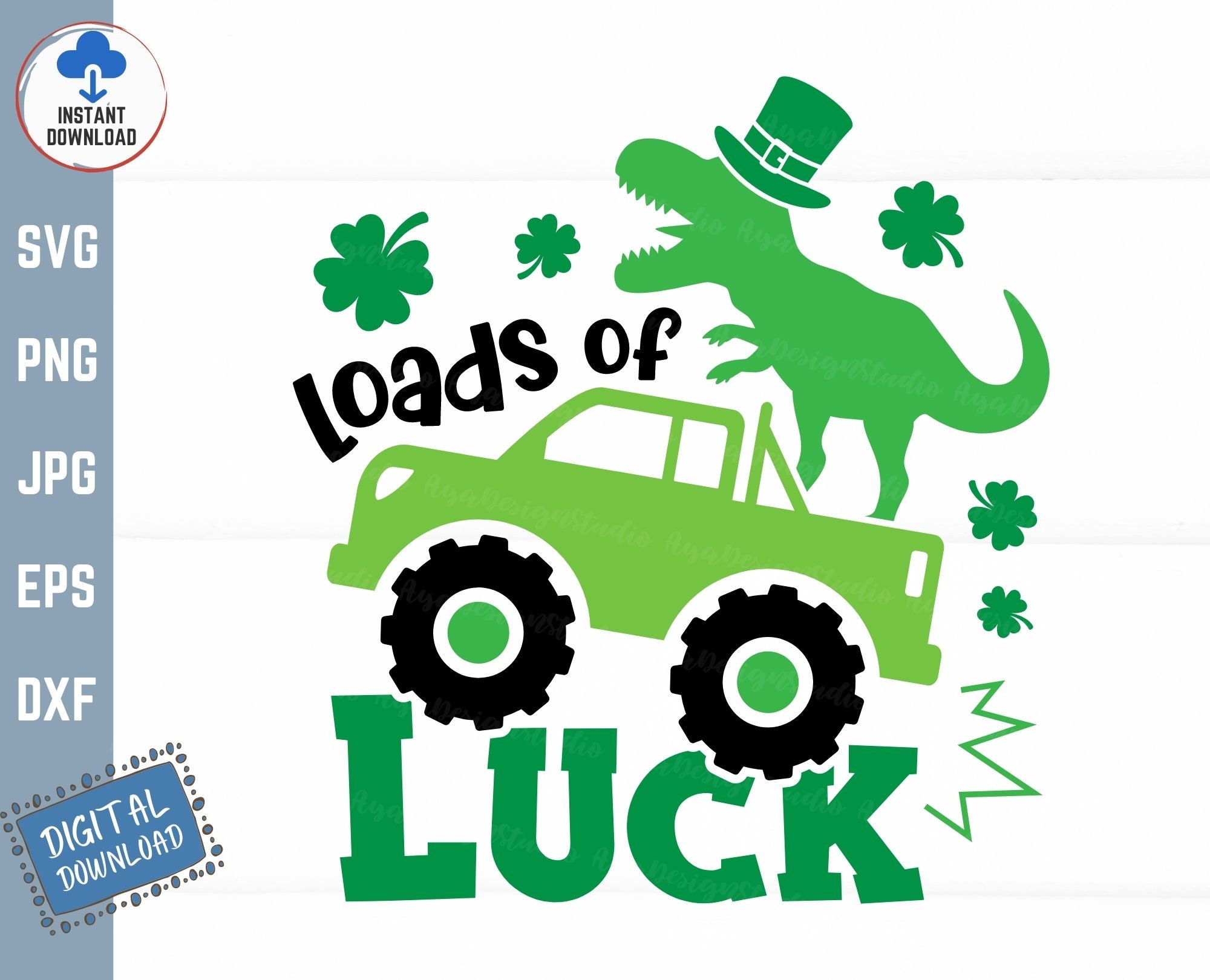 Loads of Luck Svg Shamrock Monster Truck With T-rex Svg St - Etsy