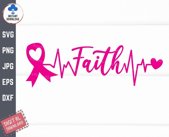 Faith Heartbeat Ribbon Svg Breast Cancer Awareness Svg - Etsy