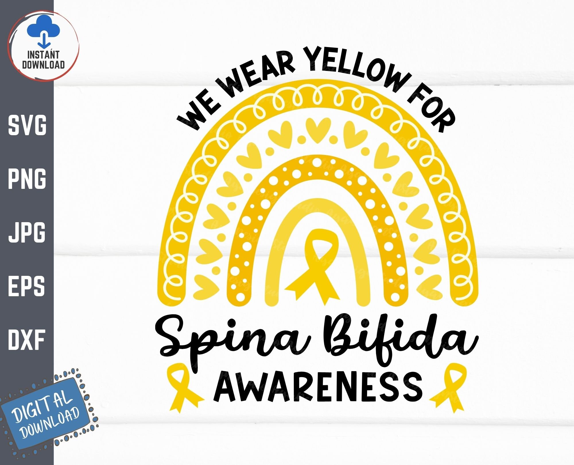 We Wear Yellow for Spina Bifida Awareness Rainbow Svg, Spina Bifida ...