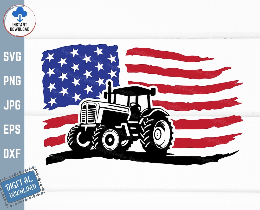Tractor American Flag Svg, USA Distressed Flag Svg, US Farm Tractor Svg ...