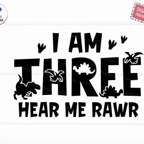 3rd Birthday SVG I Am Three Dinosaur SVG Third Birthday - Etsy