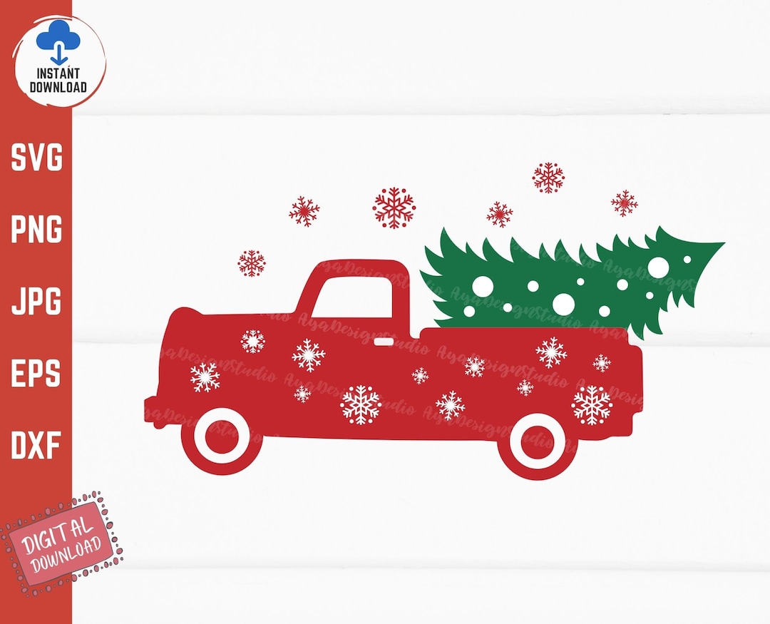 Red Christmas Tree Truck Svg, Christmas Truck and Tree svg, vintage ...