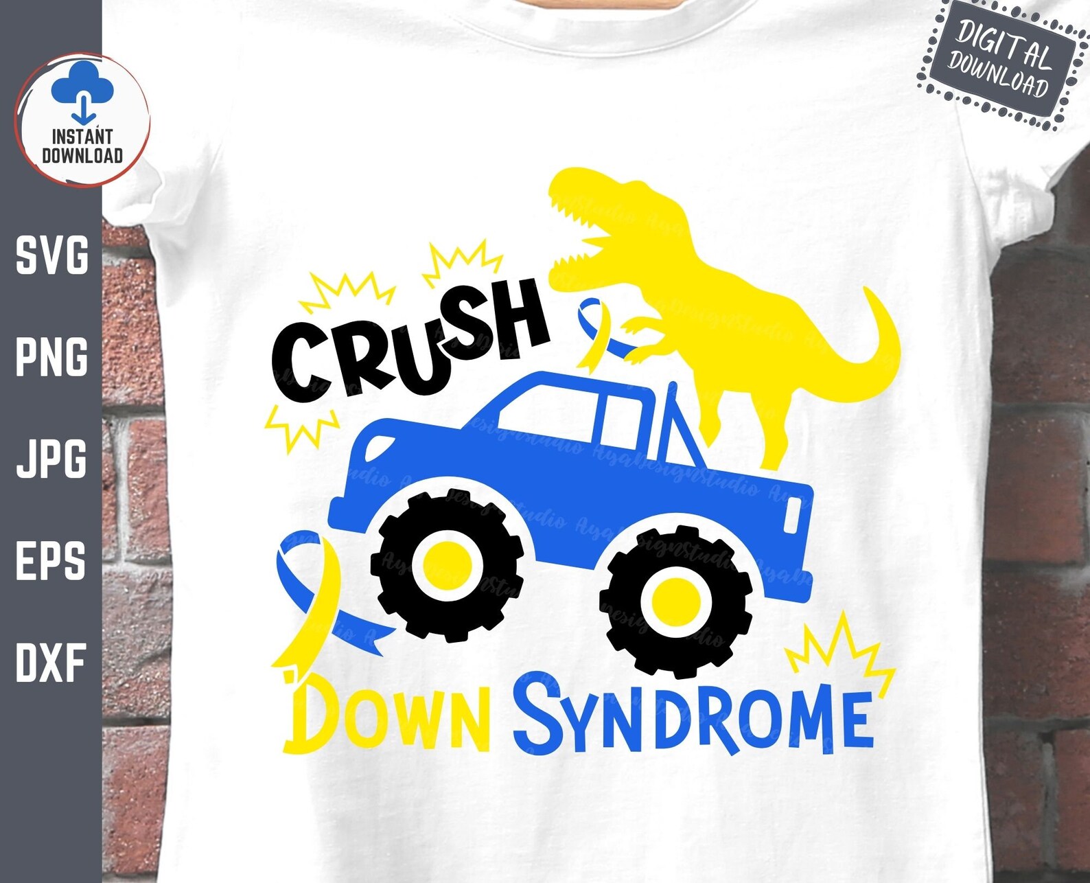 Crush Down Syndrome Dinosaur Svg, Down Syndrome T-rex Monster Truck ...