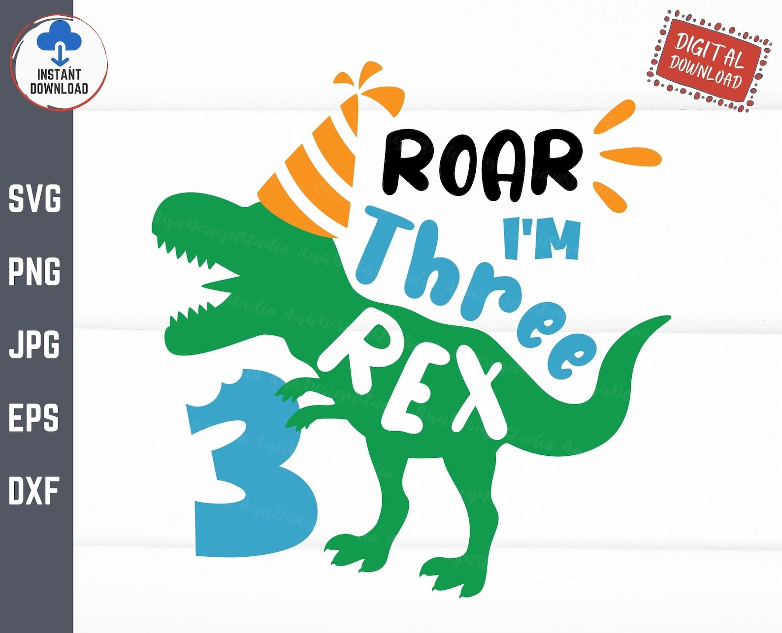 Roar I'm Three Rex Svg Three Rex Birthday Svg 3rd - Etsy