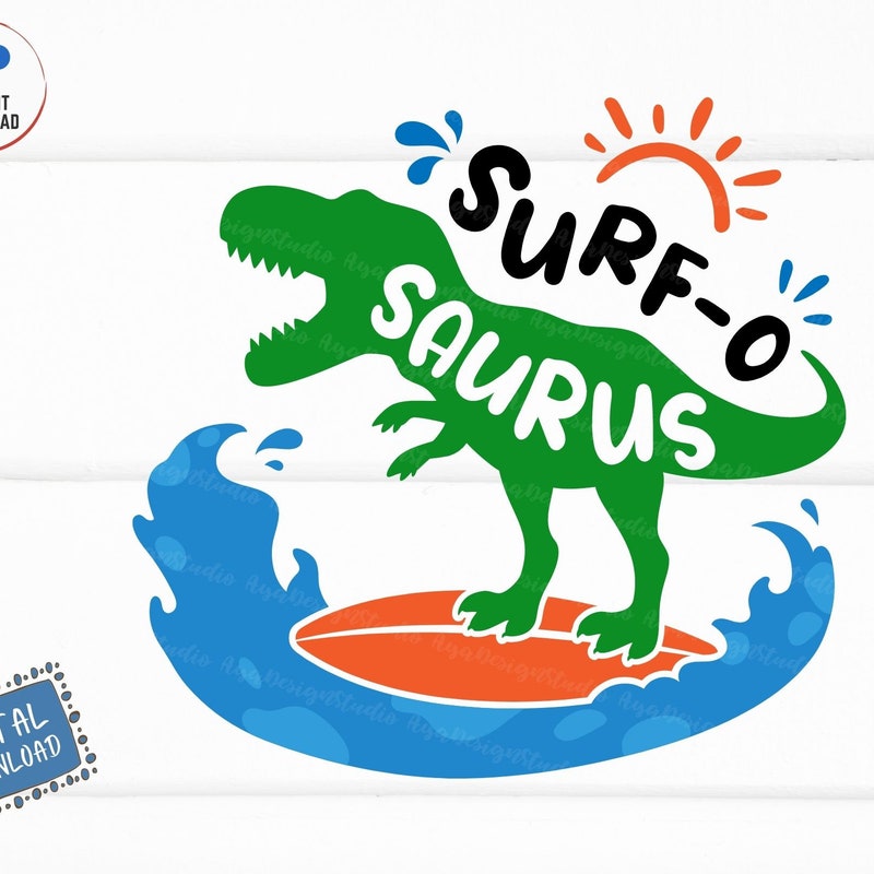 Dinosaur Surfing Wall Art - Etsy