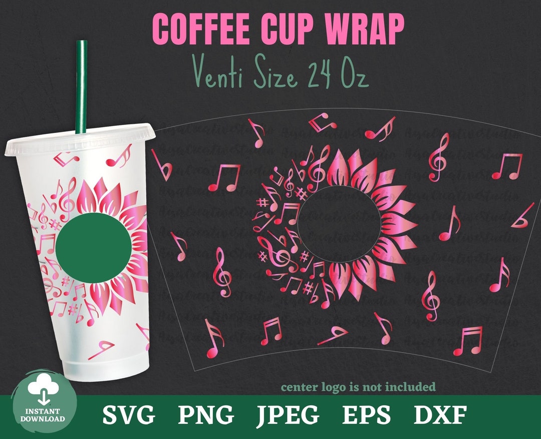Music Notes Coffee Cold Cup Wrap SVG, Sunflower Music Notes Cold Cup ...