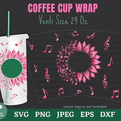 24oz Music Notes Cold Cup Svg Venti Cold Cup Svg Full Wrap - Etsy