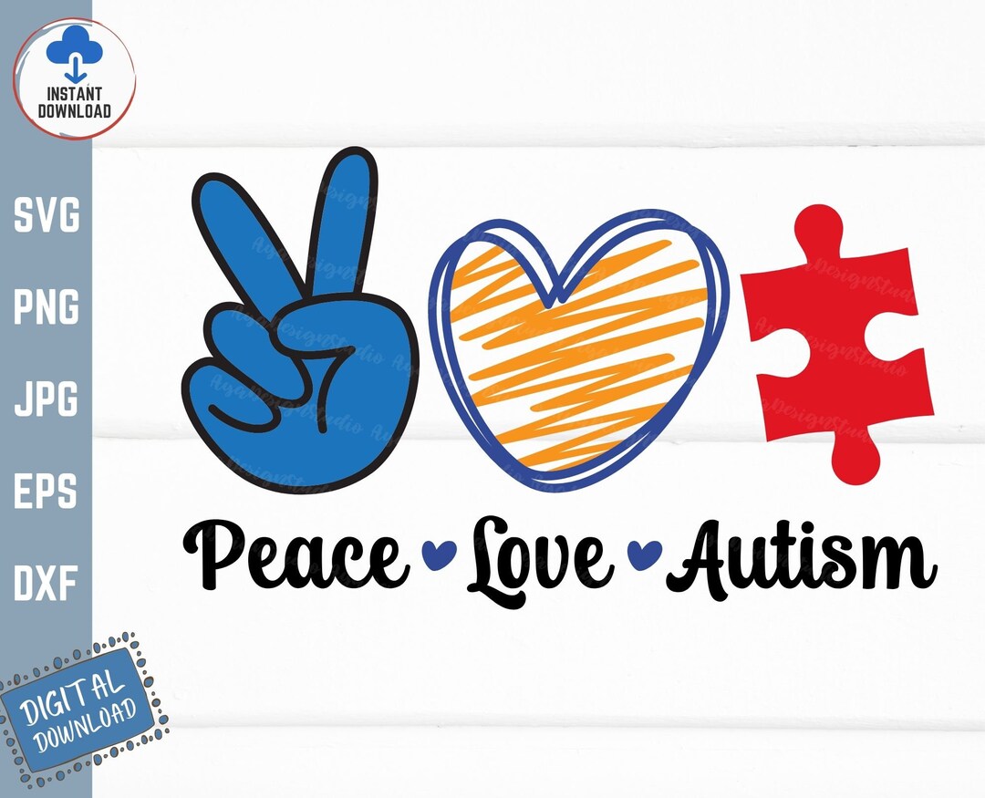 Peace Love Autism Svg, Autism Awareness Day Svg, Autism Puzzle Svg ...