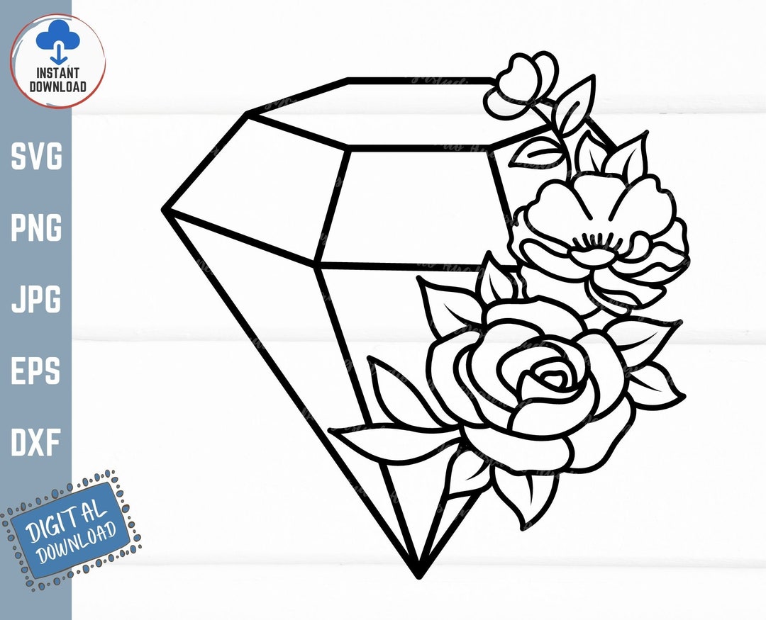 Floral Diamond Svg, Diamond Flowers Svg, Girls Diamond With Flowers Svg ...