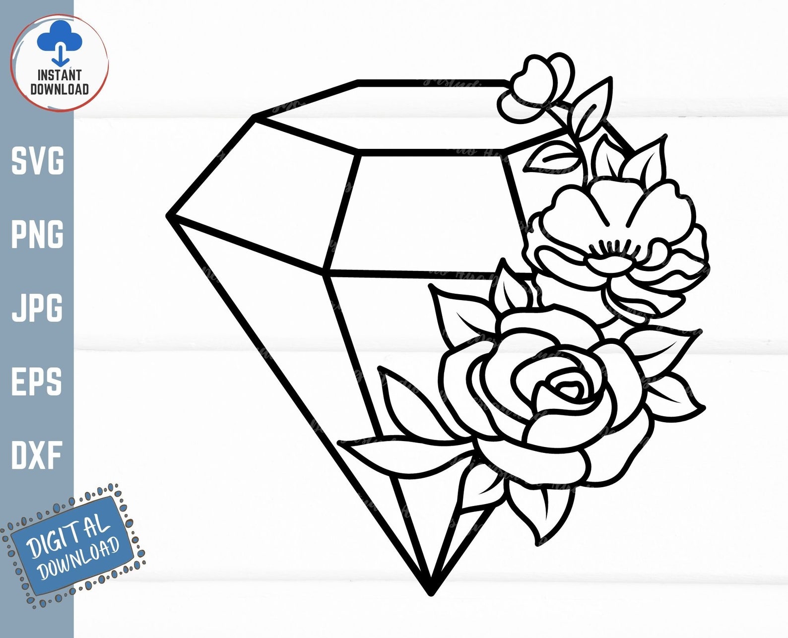 Floral Diamond Svg, Diamond Flowers Svg, Girls Diamond With Flowers Svg ...