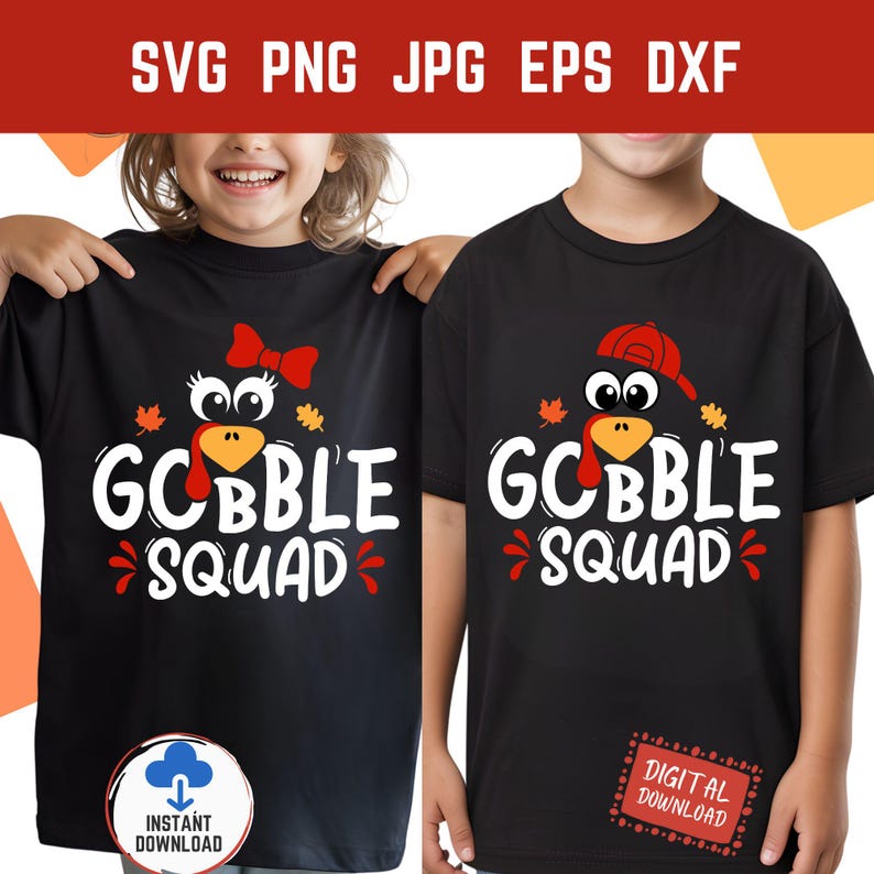 Gobble Squad Boy Girl SVG PNG, Cute Turkey Thanksgiving Kids Fall ...