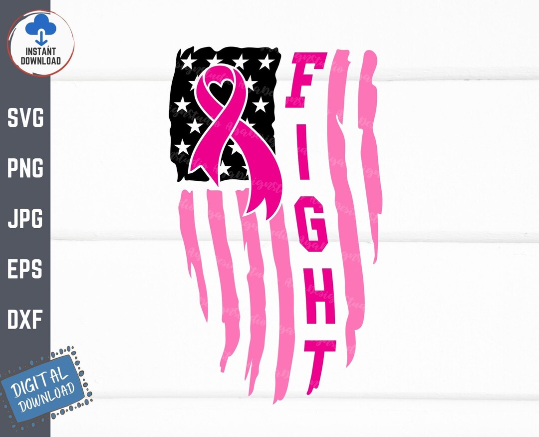 Breast Cancer Ribbon American Flag Svg, Fight Breast Cancer Svg, Breast ...