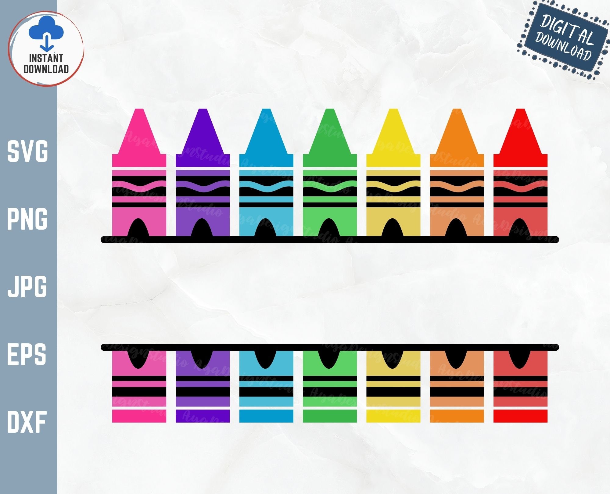 Crayon Split Monogram Svg Crayon Monogram Frame Svg Teacher Etsy