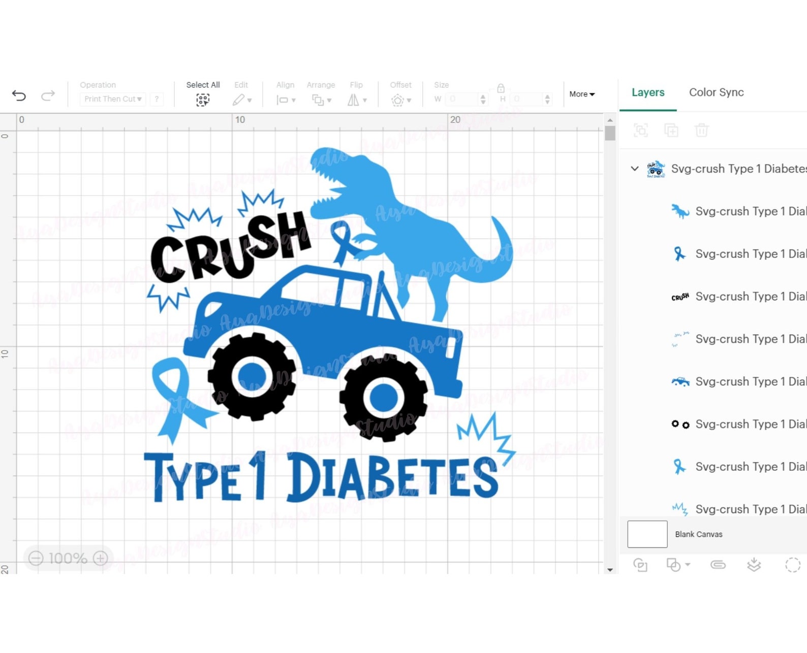 Crush Type 1 Diabetes Dinosaur Svg, Type 1 Diabetes T-rex Monster Truck ...