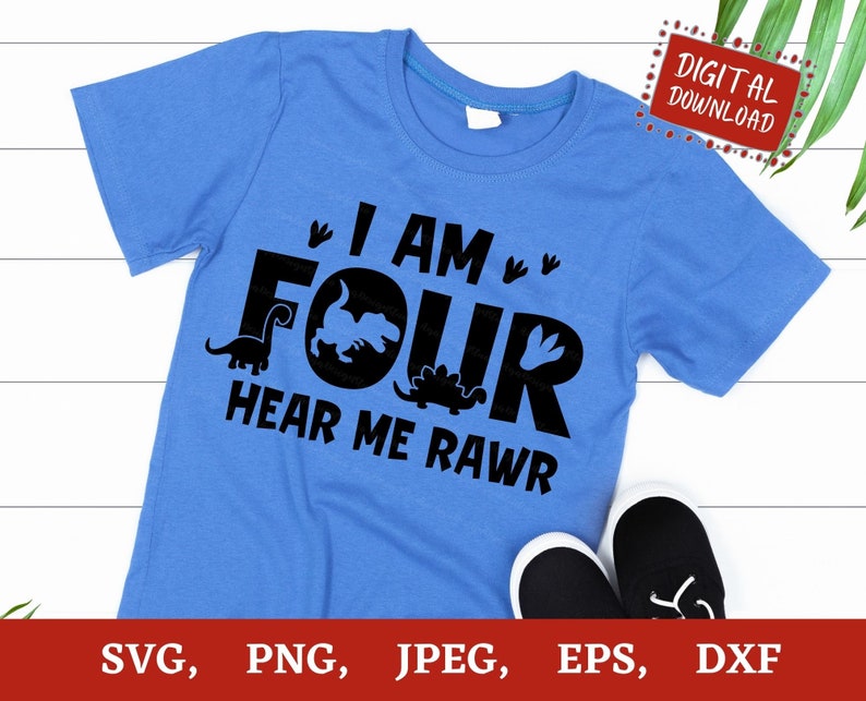 I Am Four Hear Me Rawr Svg, 4th Birthday Kids Svg, Fourth Rawr Birthday ...