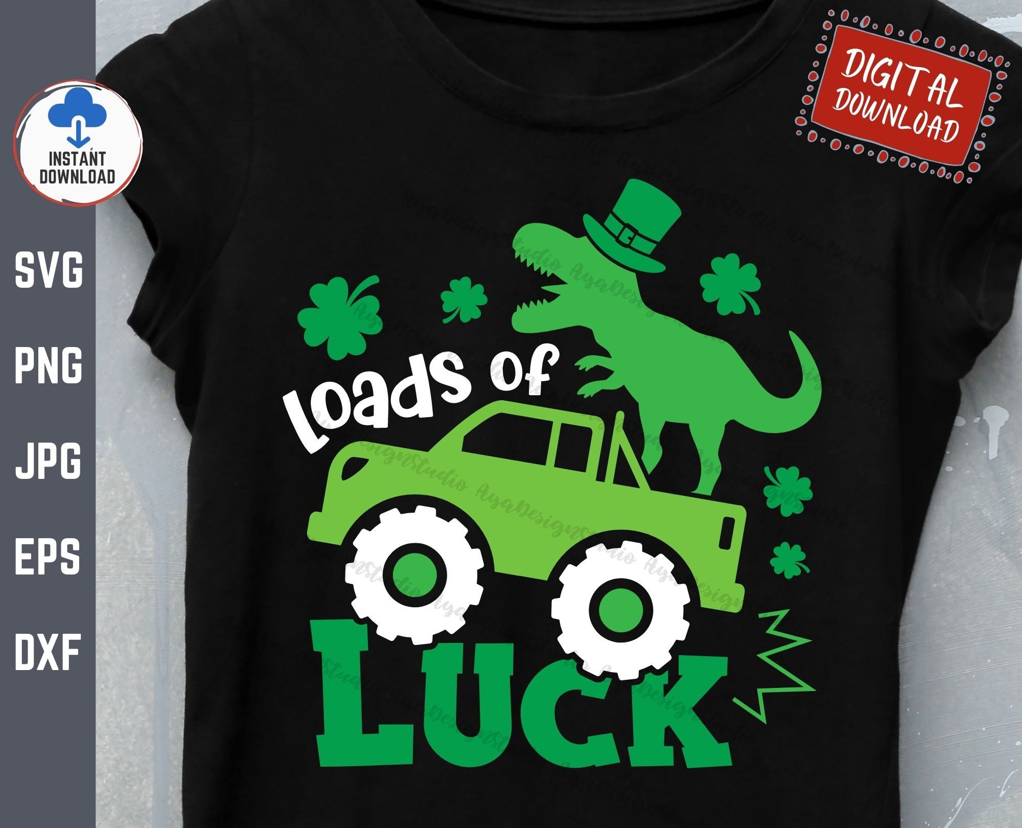 Loads of Luck Svg Shamrock Monster Truck With T-rex Svg St - Etsy