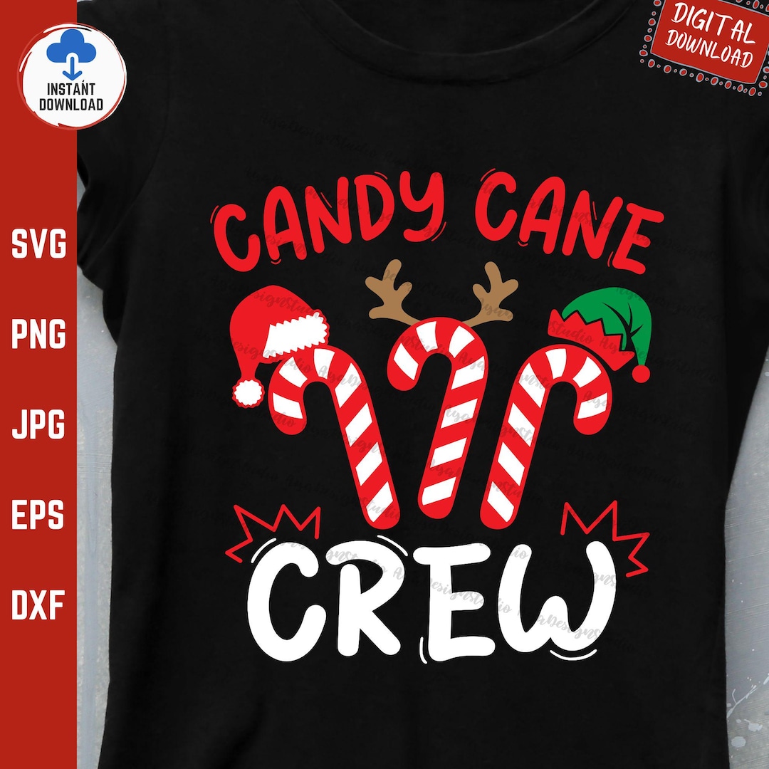 Candy Cane Crew Svg Png, Funny Christmas Matching Shirt Svg, Santa Hat ...
