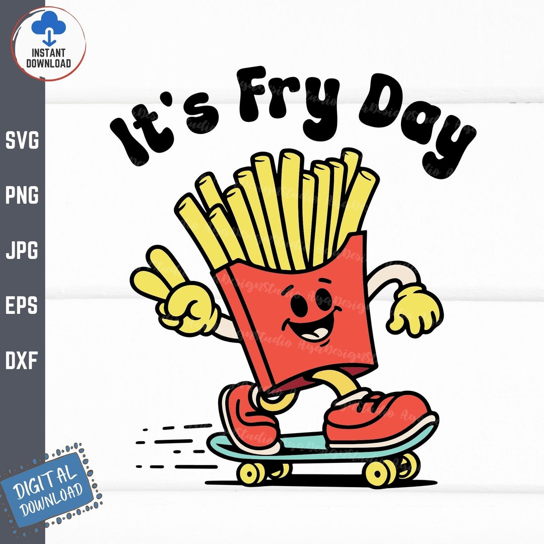 It's Fry Day Svg, Funny Retro Cartoon Mascot French Fry Playing ...