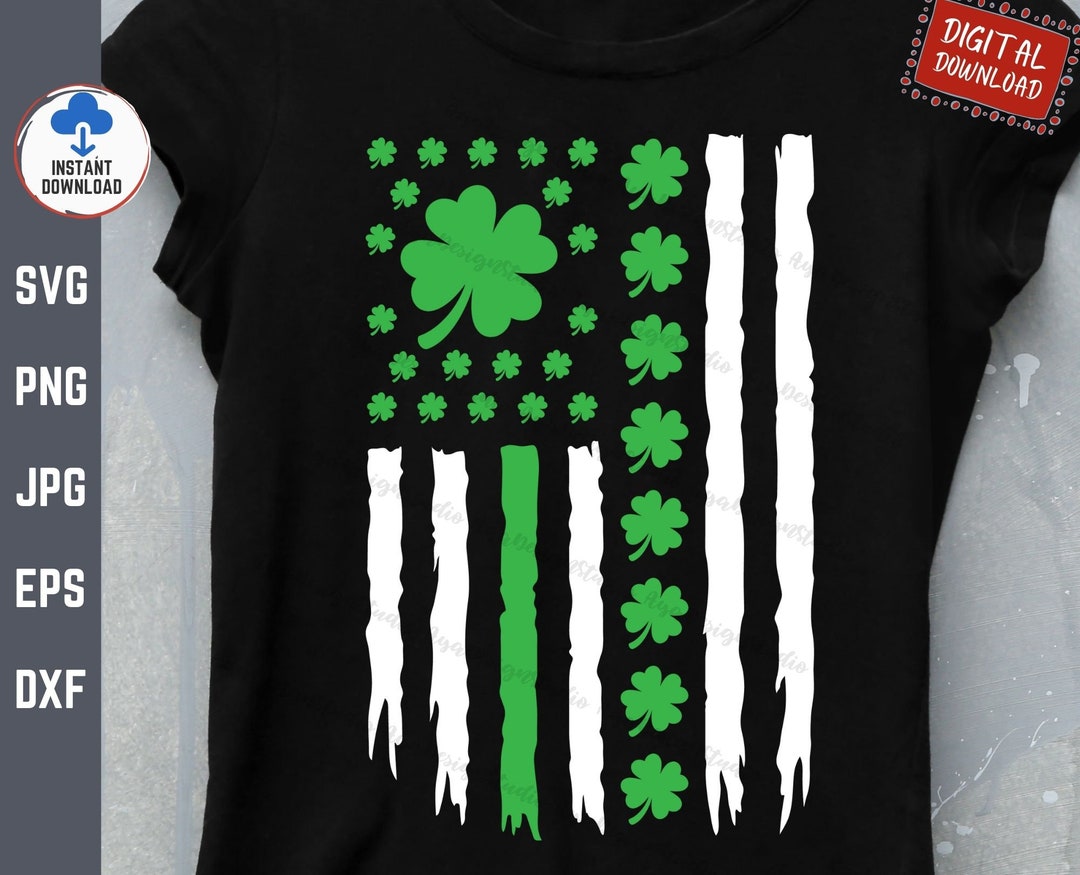 St Patricks Flag Svg, Lucky Shamrock Flag Svg, Shamrock American Flag ...