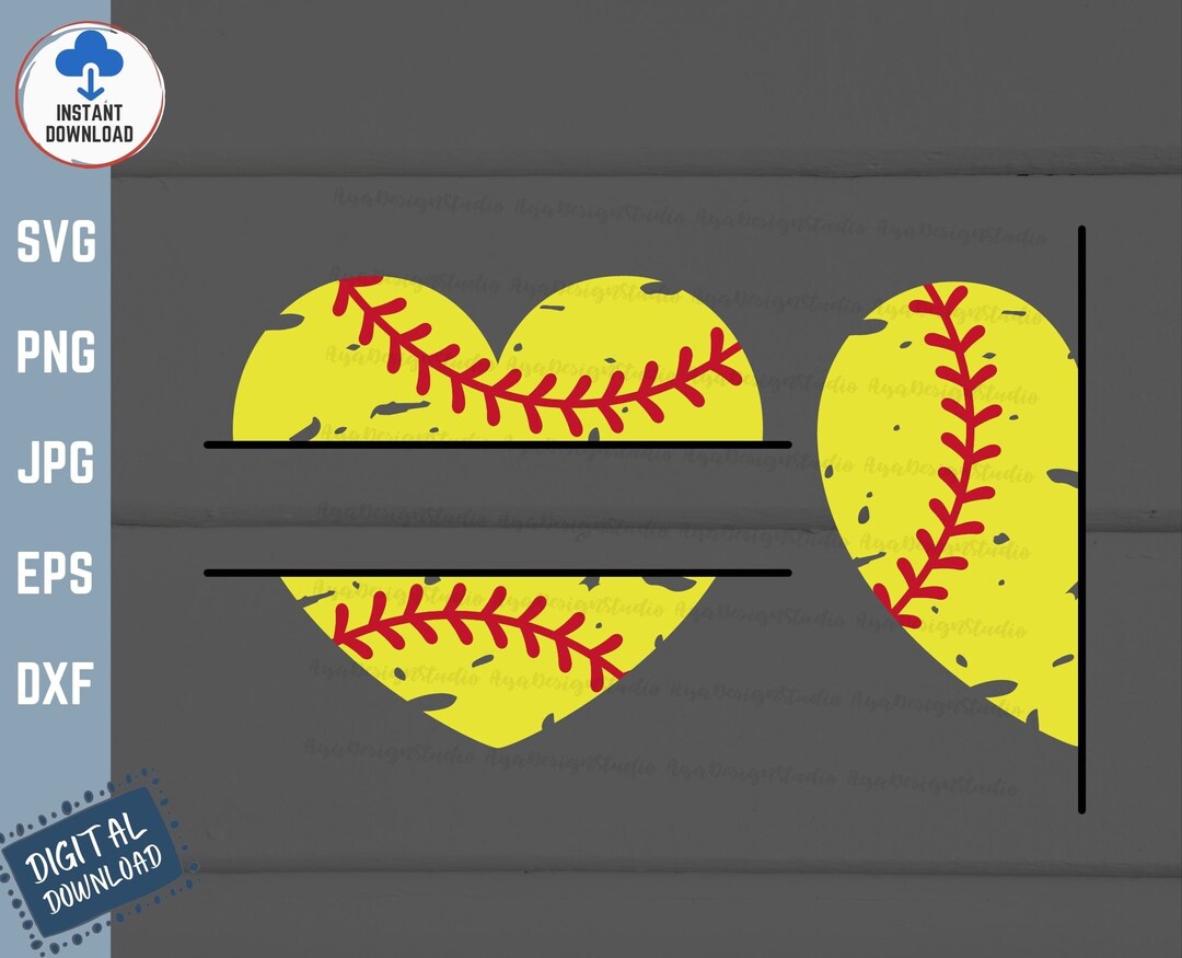 Heart Softball Split Svg, Heart Softball Monogram Frame Svg, Heart ...