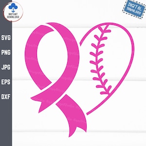 Baseball Heart Breast Cancer Ribbon Svg, Breast Cancer Heart Ribbon ...