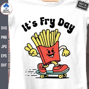 It's Fry Day Svg, Funny Retro Cartoon Mascot French Fry Playing ...