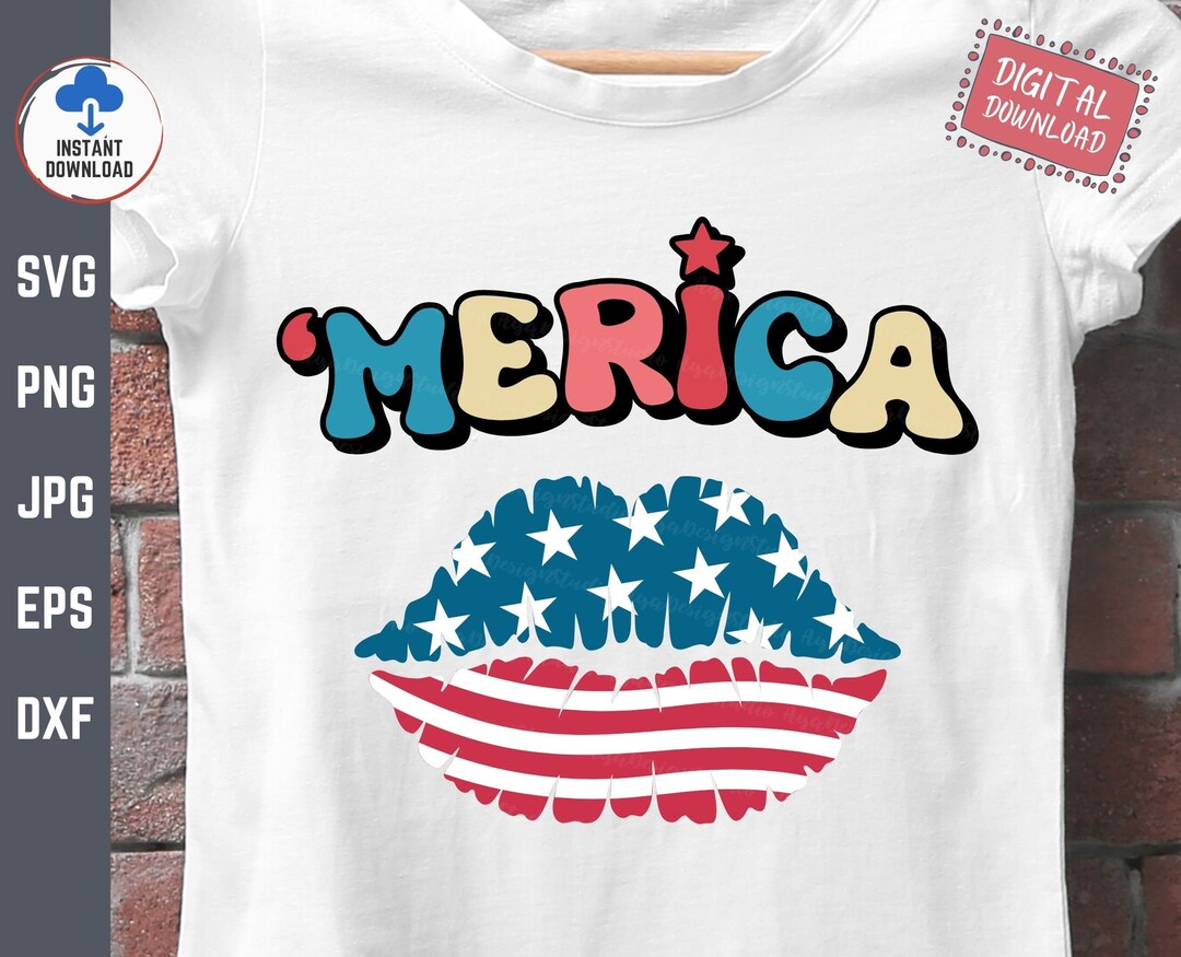 Retro 'merica Svg, Retro America Lips Svg, 4th of July America Lips Svg ...