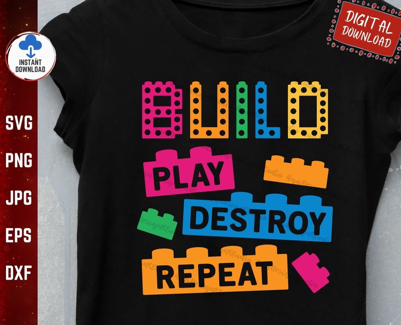 Build Play Destroy Repeat Svg Colorful Block Bricks Svg - Etsy