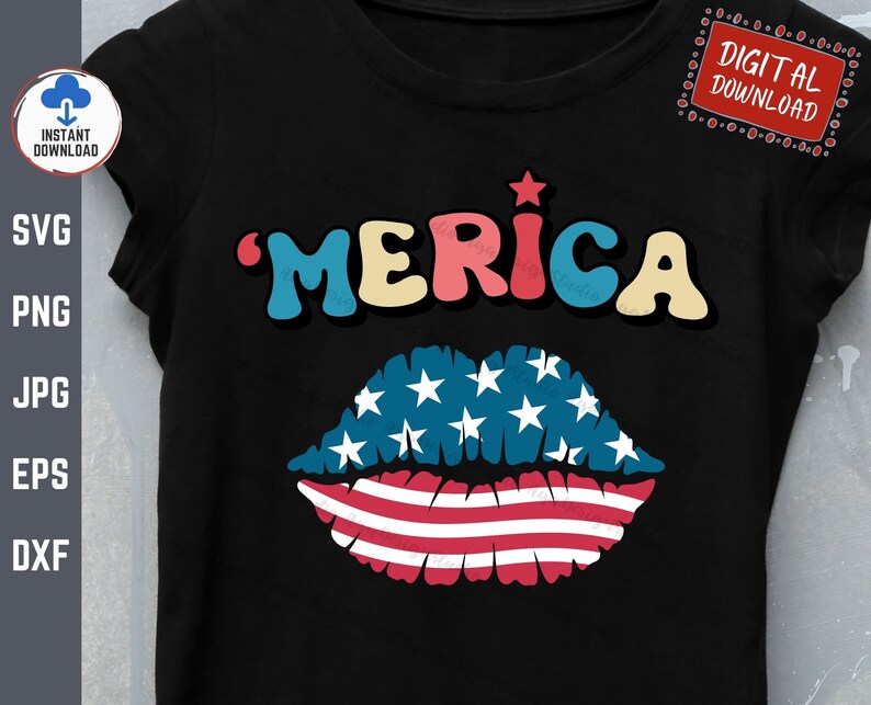 Retro 'merica Svg, Retro America Lips Svg, 4th of July America Lips Svg ...