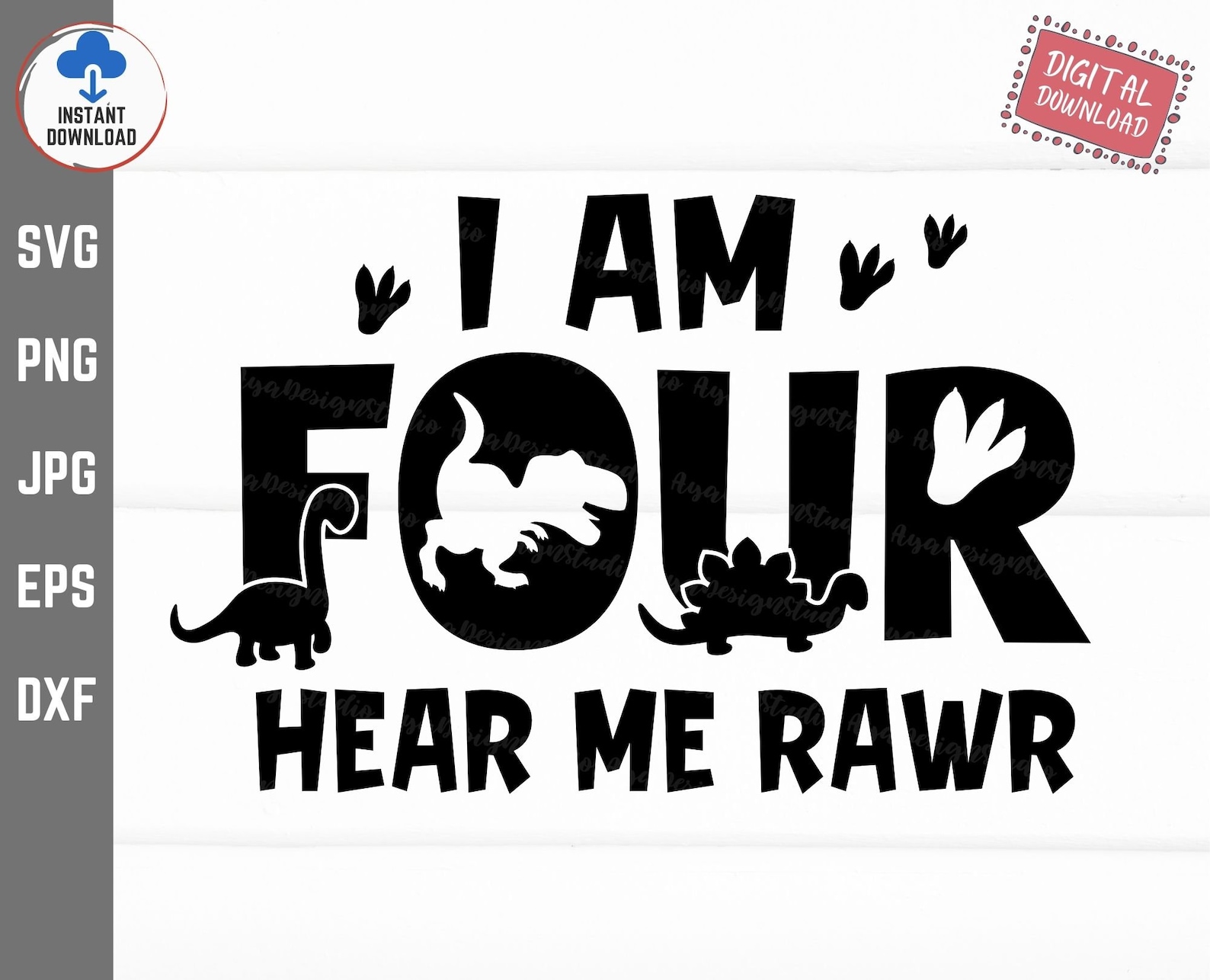 I Am Four Hear Me Rawr Svg, 4th Birthday Kids Svg, Fourth Rawr Birthday ...